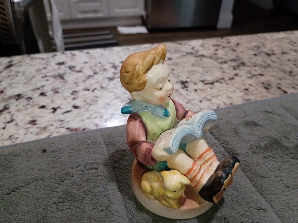 Figurine Boy Sitting Reading To His Lamb Occupied Japan measures 4 ...