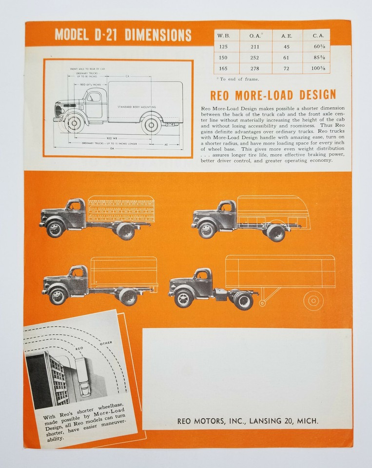 1948 Reo Model D-21 Truck Brochure Specifications | eBay