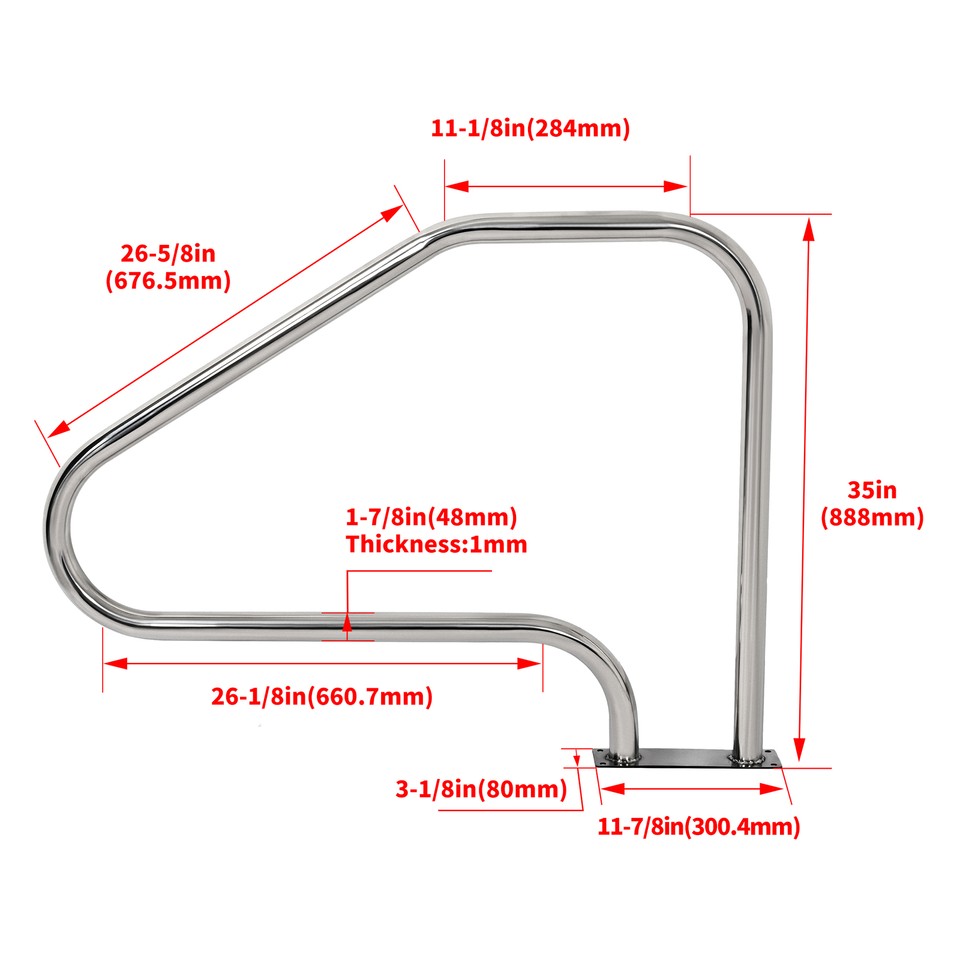 46x37" 304 Stainless Steel Swimming Pool Ladder Step Handrail In-Ground ...