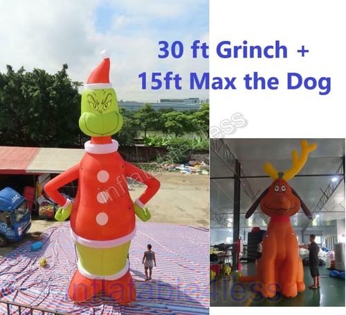 30ft Inflatable Grinch + 15ft Max The Dog Holiday Decoration with Fan ...