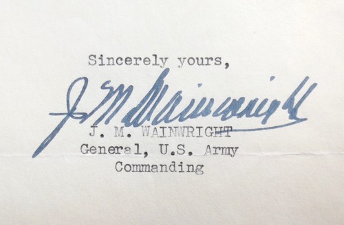 General Jonathan Wainwright WW2 Medal Honor Recipient Signed Letter 4th ...