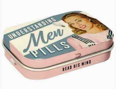 Retro Tin Metal Pill Box UNDERSTANDING MEN PILLS #2 Mints 6x4cm Vintage ...