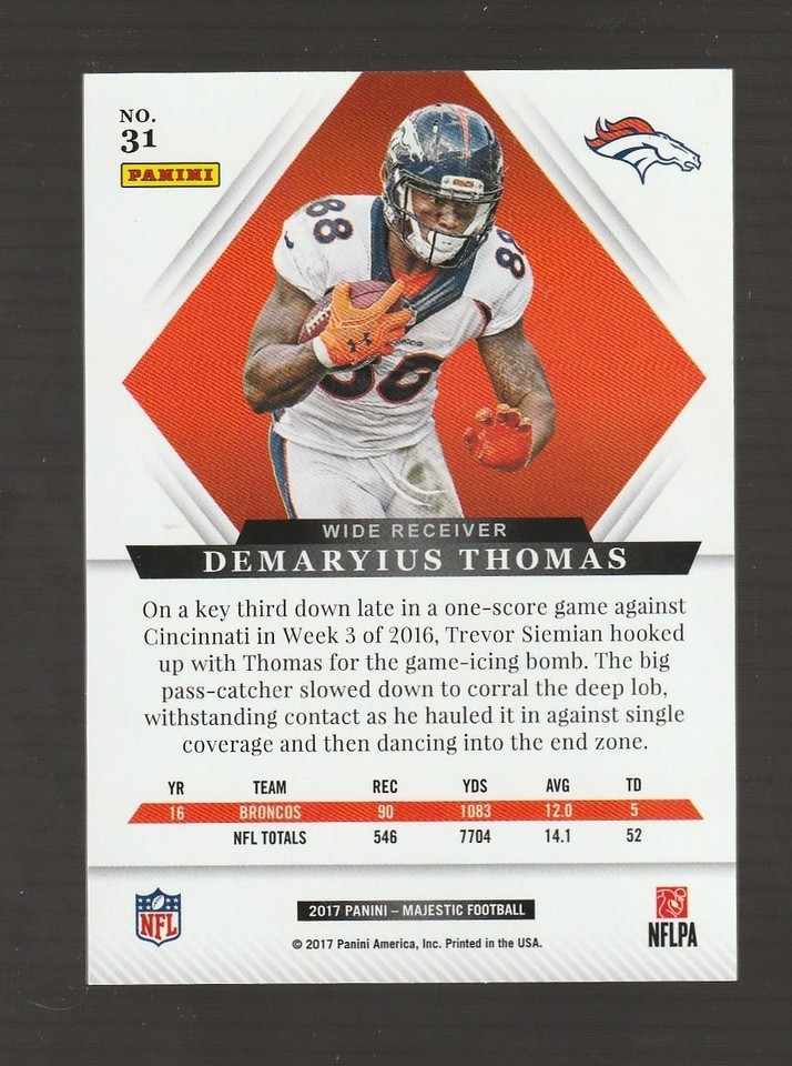 2017 Panini Majestic #31 Demaryius Thomas card, Denver Broncos #/99 | eBay