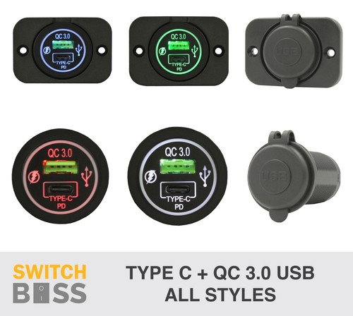 TYPE C + QC 3.0A USB LED Flush Mount Panel 12v Outlet Power Socket All ...