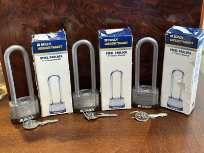 Brady Steel Padlock- 3” (75mm) Shackle - 3 Packs - Matching Keys | eBay