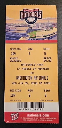 Washington Nationals Los Angeles Angels Baseball Ticket 6/25 2008 Boone ...