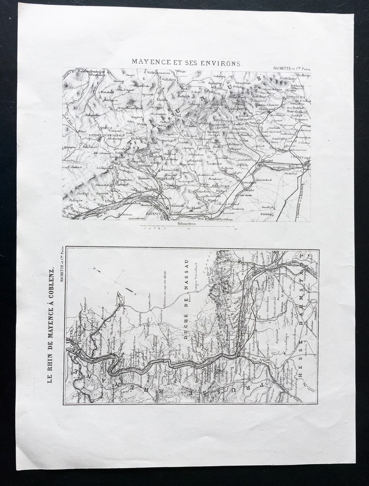 1870 - Map of the surroundings of Bade, Mayence and the Rhine | eBay UK