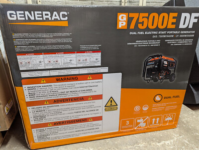 Generac GP7500E 7500 Watt Electric Start Dual Fuel Portable Generator ...