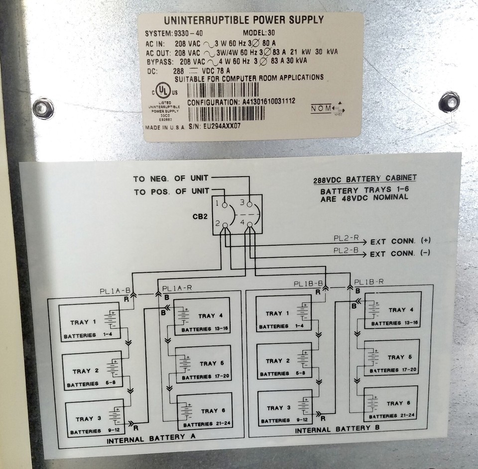 Eaton Powerware 9330 UPS Model 30 30kVA/21kW w/Options Cabinet ~ NO ...
