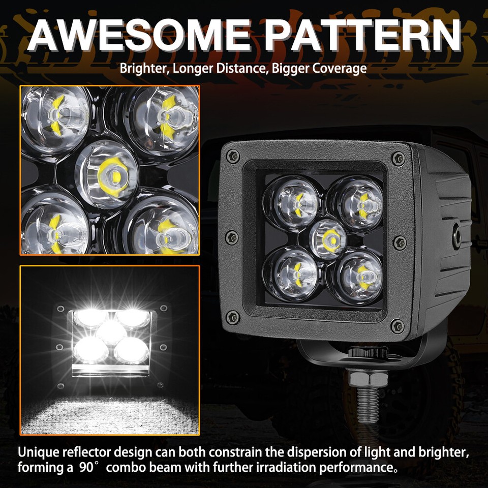 2X 3" Cree LED 100W Cube Work Light Bar Spot Pods Driving Offroad UTV ...