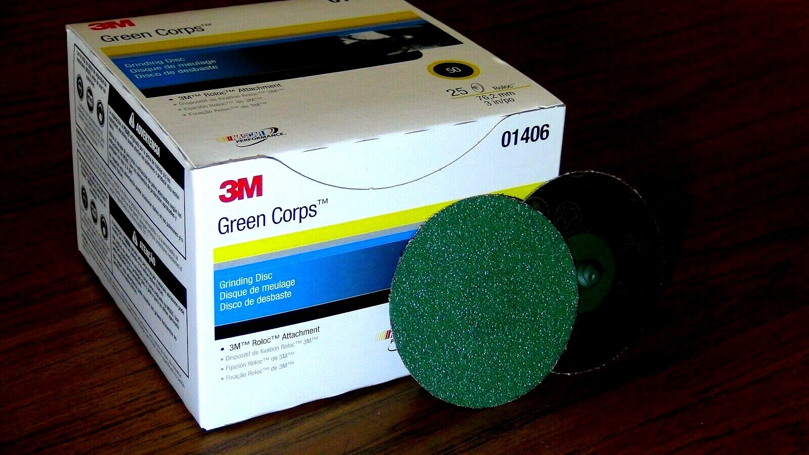 3M™ 01406 Green Corps™ Roloc™ Disc 3M 1406 3 inch, 50YF Grit , 25 discs ...