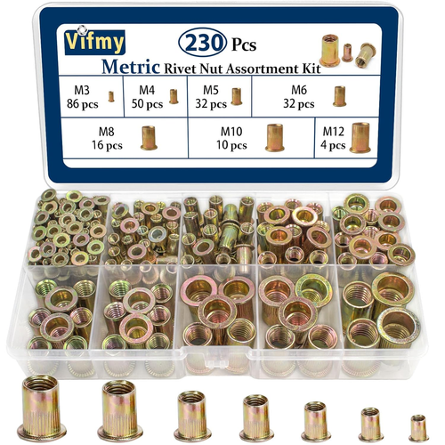 Metric Rivet Nut Assortment Kit(230 Pcs)M3 M4 M5 M6 M8 M10 M12 Flat ...