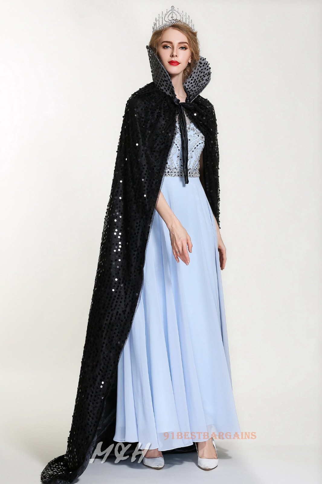 Black 71" Long Cloak Scales-Sequin Satin Cape Beauty Pageant Party ...