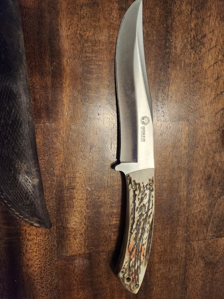 Boker Stag/Bone Handle With Brown Leather Sheath | eBay