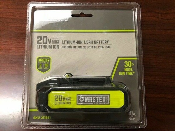 Part 211881 Ningbo Gemay Industry Co Master Mechanic 20v 1.5ah Lithium ...