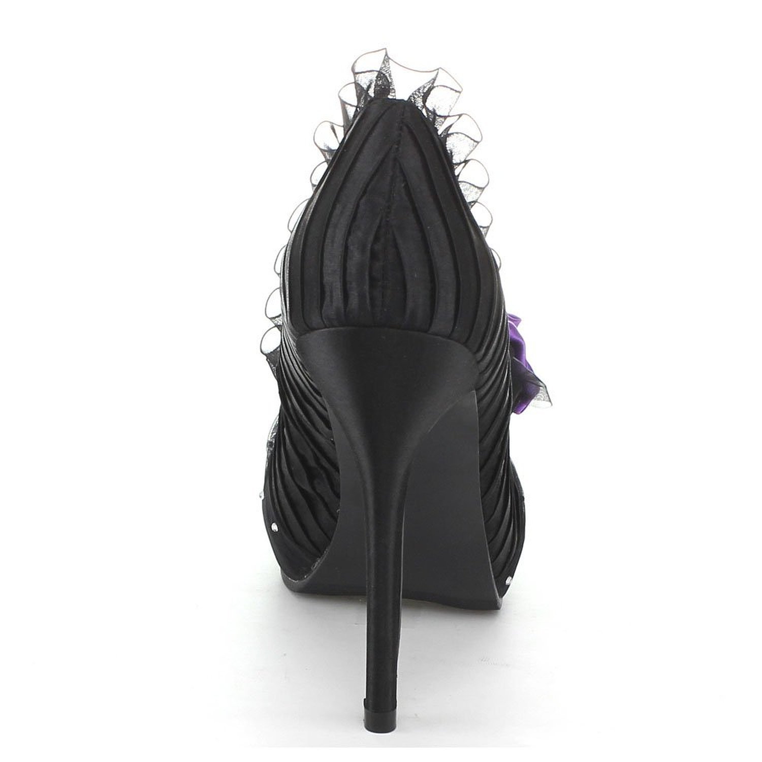 Ellie Black Satin Platform Pumps w Ruffle Trim, 5-Inch Stiletto Heel ...