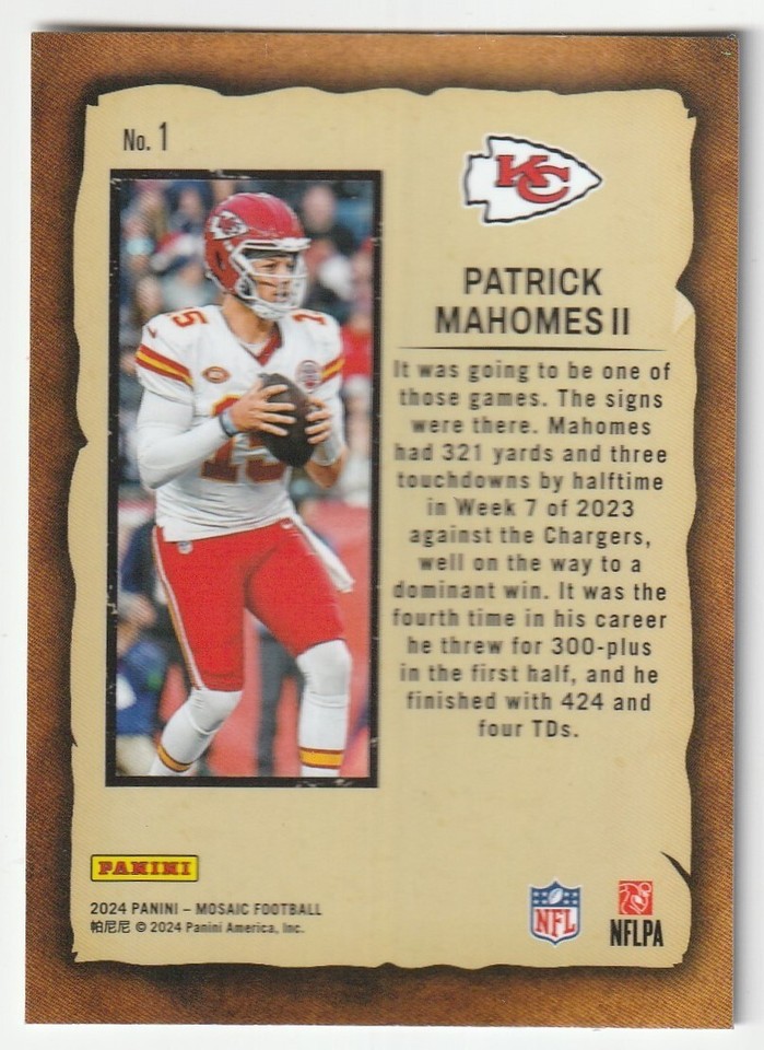 2024 Panini Mosaic Patrick Mahomes II Notoriety Insert #1 Kansas City ...