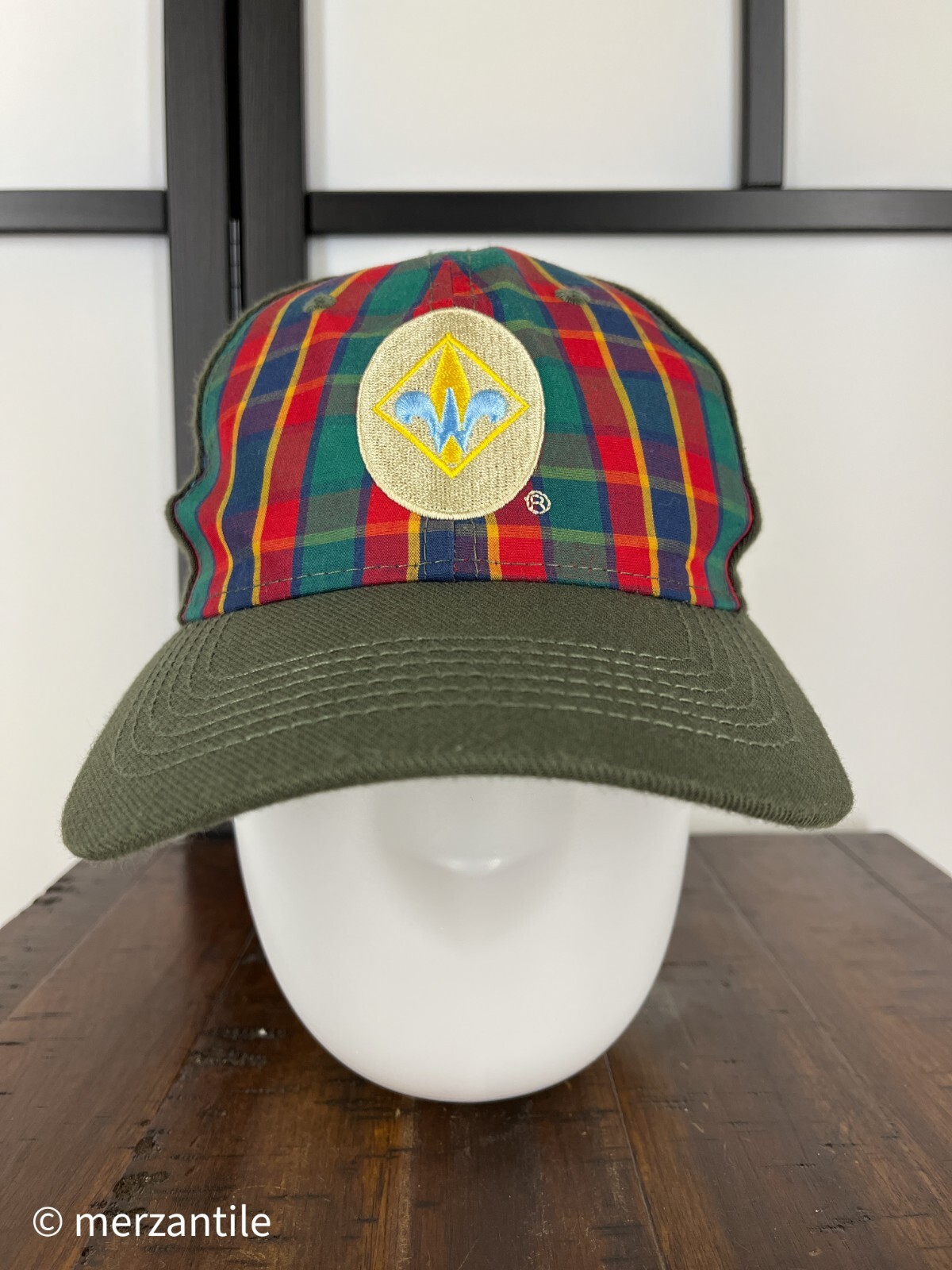 Boy Scouts Hat Cap Fitted Medium Large Green Plaid Webelos Polyester ...