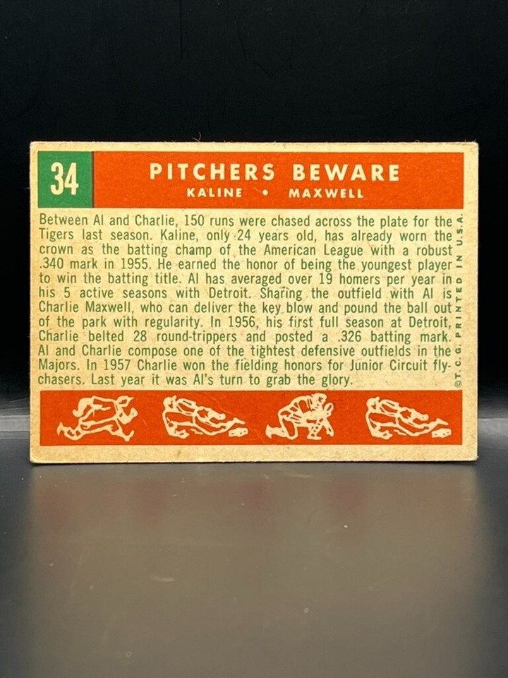 1959 Topps #34 Pitchers Beware Al Kaline Charlie Maxwell Baseball Card ...