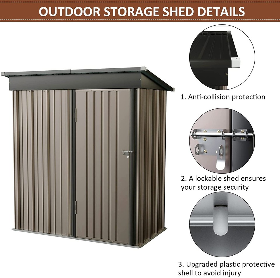 5x3ft Small Garden Shed Pent Roof Garden Storage Shed with Lockable ...