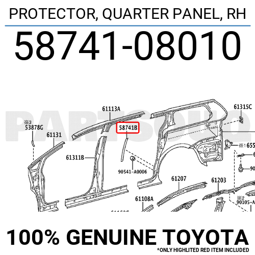 5874108010 Genuine Toyota PROTECTOR, QUARTER PANEL, RH 58741-08010 | eBay