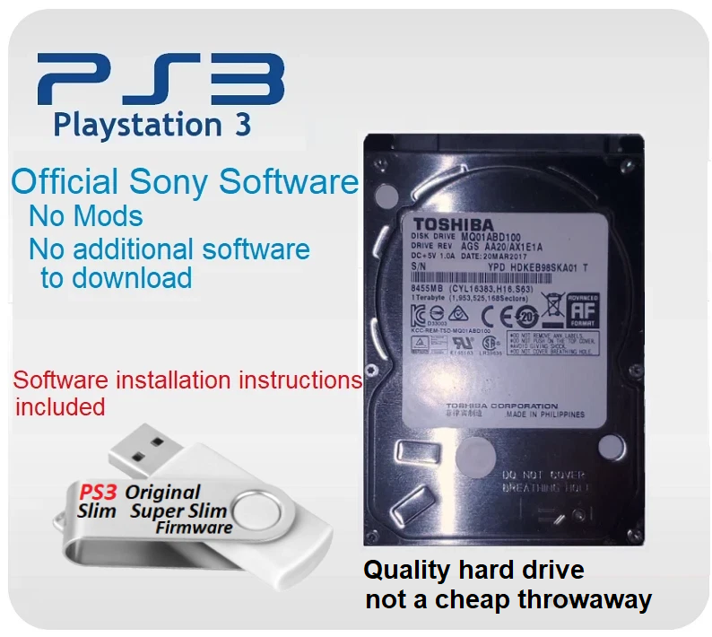 1TB PS3 Hard Drive USB Firmware Installation Drive Replacement Upgrade ...