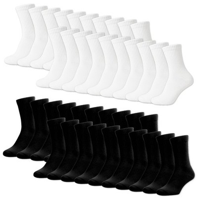 Mens Sports Socks 20 Pack Cushioned Athletic Cotton Rich Black White ...