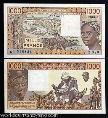 WEST AFRICAN STATES SENEGAL 1000 FRANCS P707KA 1988 MINE UNC AFRICA ...