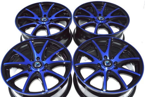 4 New DDR ST15 15x6.5 4x100/114.3 40mm Black/Polished Blue 15" Wheels ...