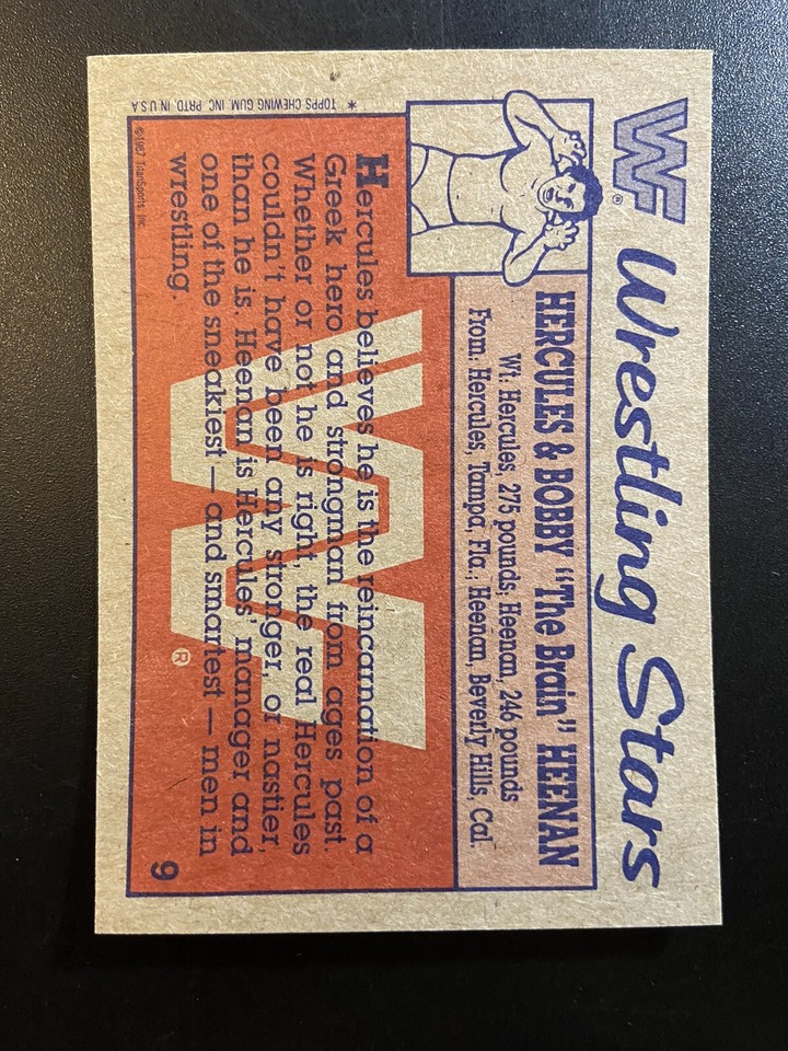 1987 Topps WWF Wrestling Hercules & Bobby The Brain Heenan #9 Wrestling ...