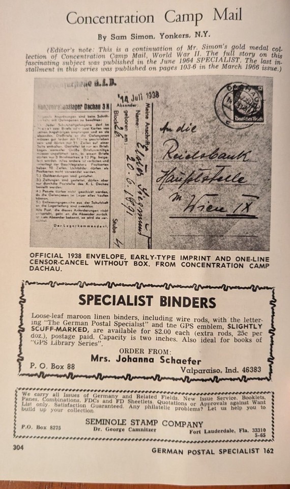 German Postal Specialist Sept 1966 Concentration Camp Mail Hangman ...