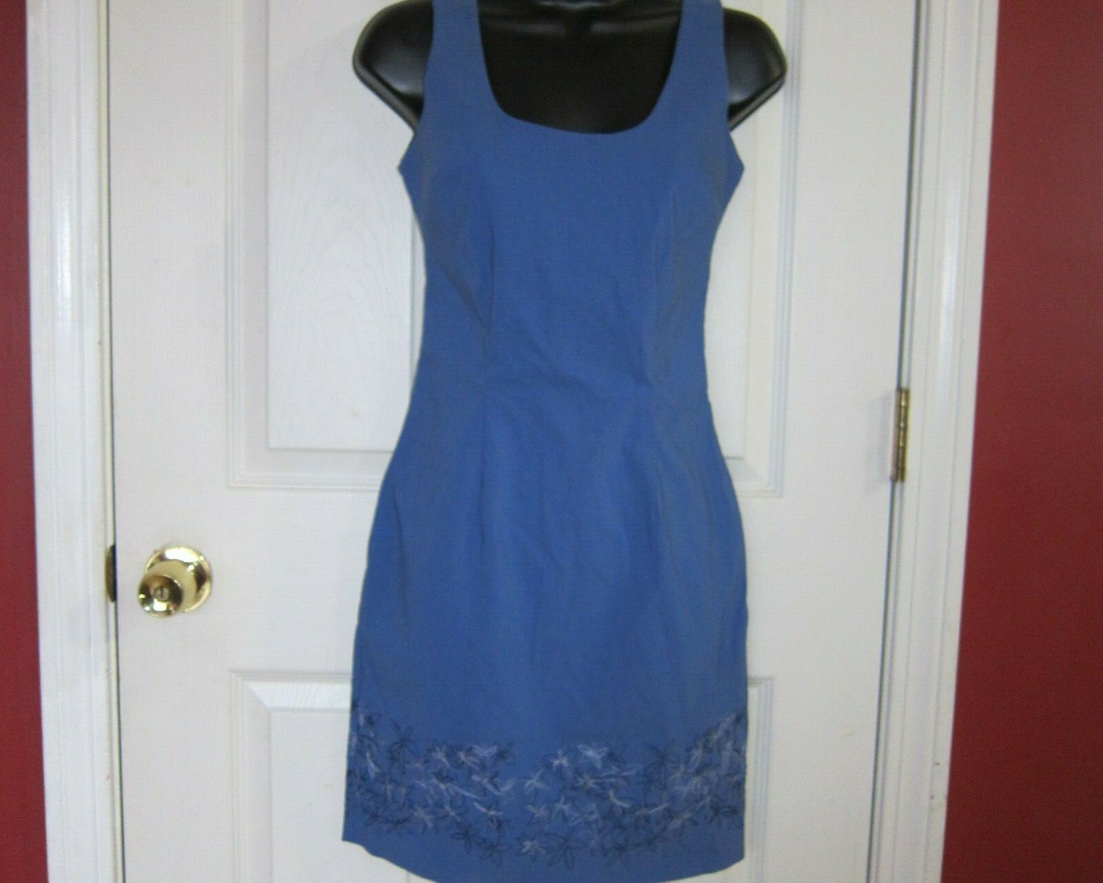 EXPRESS World Brand Stretch Embroidery Sleeveless Blue Dress Sz 1/2 ...