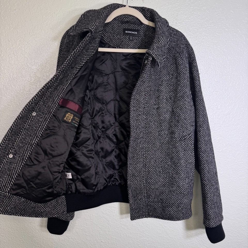 Bonobos Jacket Mens Medium Bomber Coat Herringbone Manteco Italian Wool ...