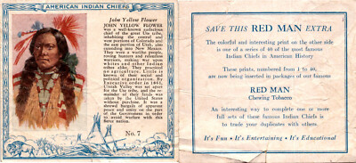 T129 Red Man Chewing Tobacco, American Indian Chiefs, 1952, #7 John ...