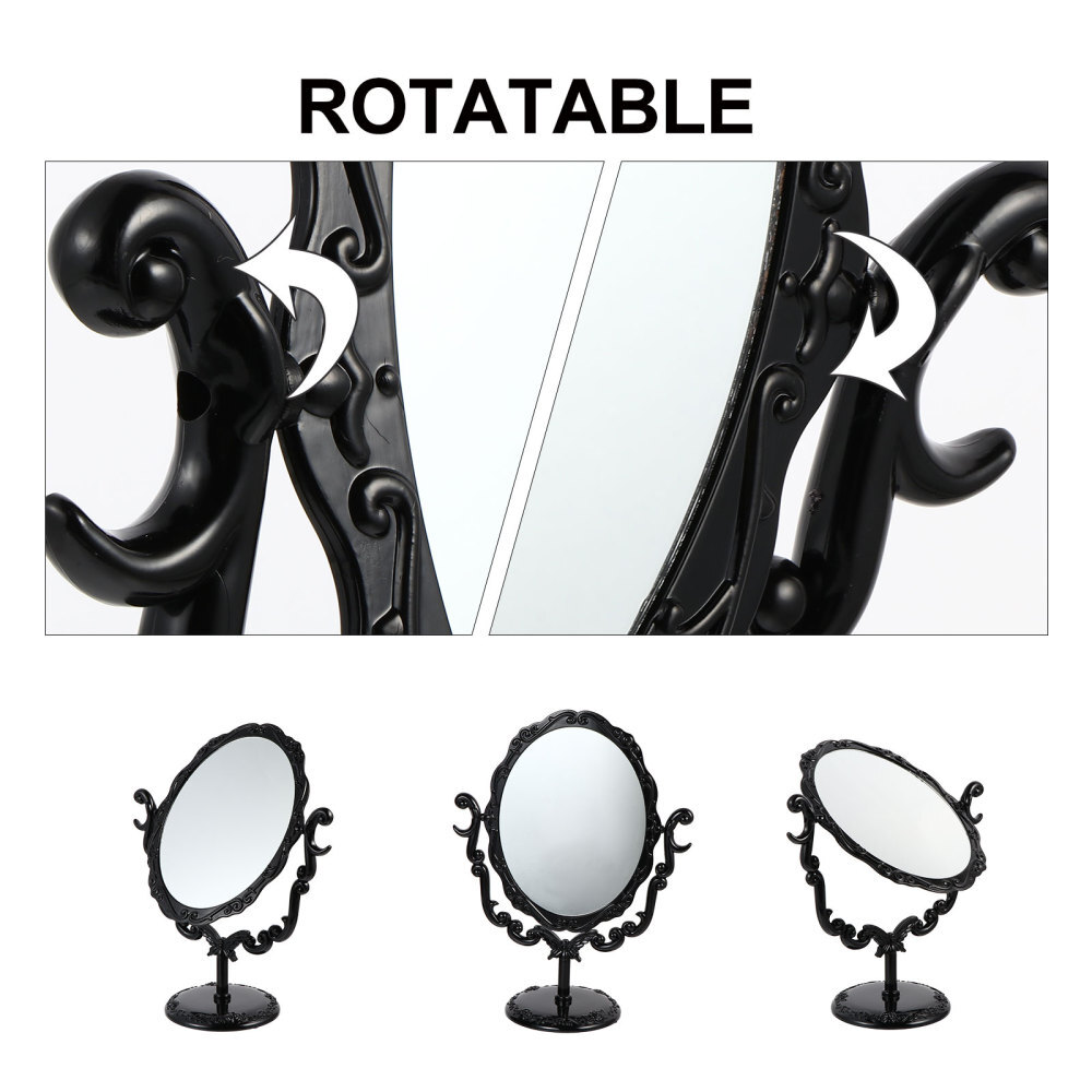 Retro Makeup Mirror Black Desktop Cosmetic Mirror Rotating Design for ...