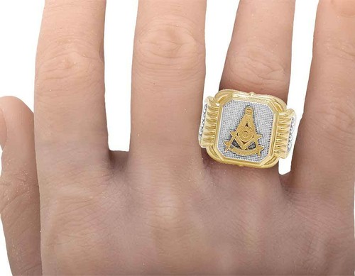 Men's 10K Yellow Gold Masonic Freemason Logo Custom Pinky Ring 17MM | eBay