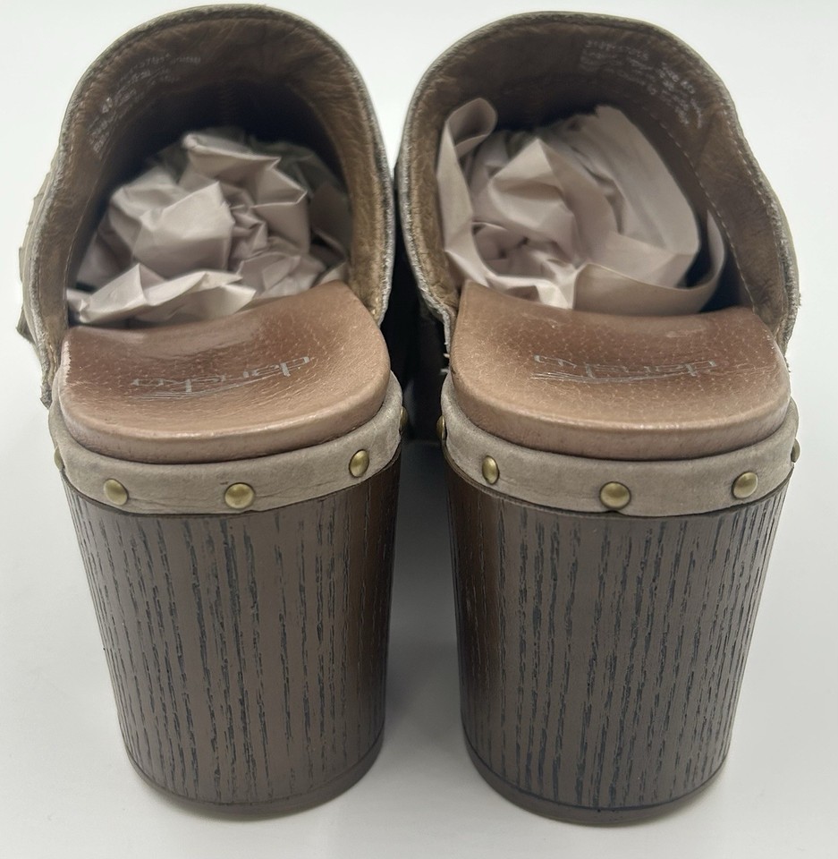 Dansko Sam Fringe Leather Platform Clogs Taupe Brown Heel SZ 40 US 9.5 ...
