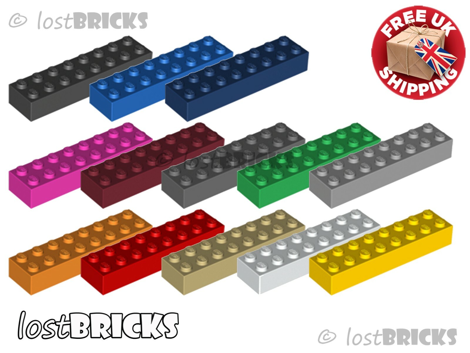LEGO - Part 3007 - Pack of 3 x NEW LEGO Bricks 2x8 + SELECT COLOUR ...