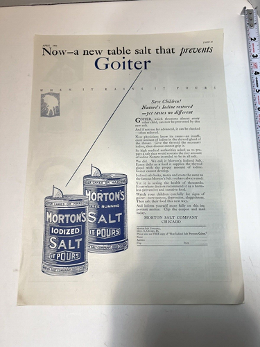 Print Ad Morton Salt Prevents Goiter 1925 Save Children! Natures Iodine ...