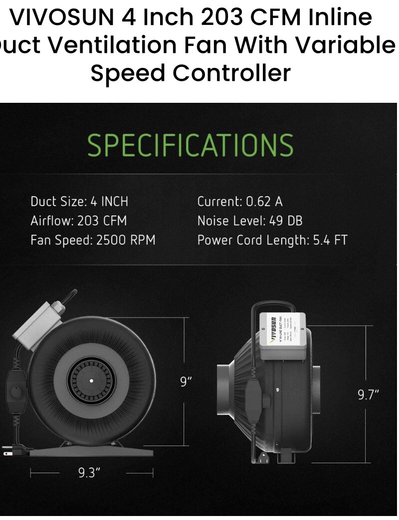 Vivosun 4 Inch 203 Cfm Inline Duct Fan Vent Blower Ventilation Fan For
