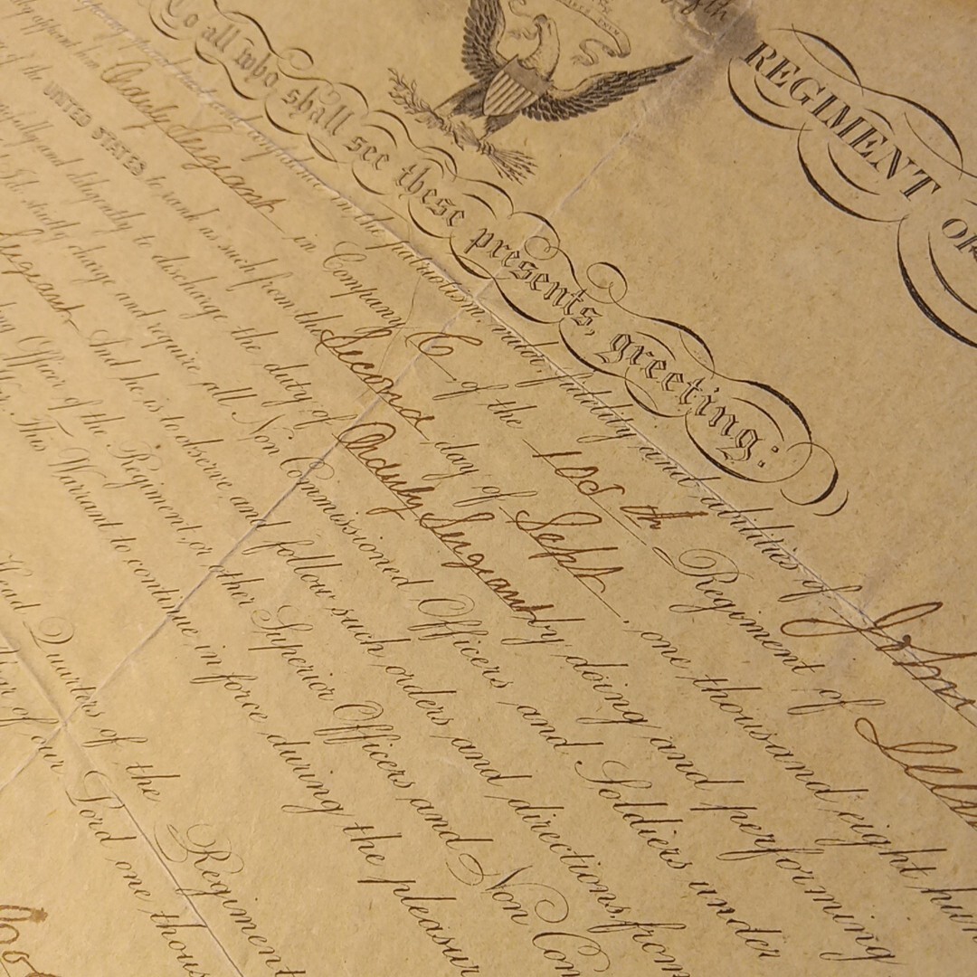 Civil War Promotion Warrant To Orderly Sergeant Of Co. C. 105TH ...