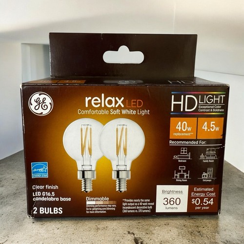 GE Relax LED Candelabra Bulbs Soft White Dimmable 40 Watts G16.5 - 2 ...