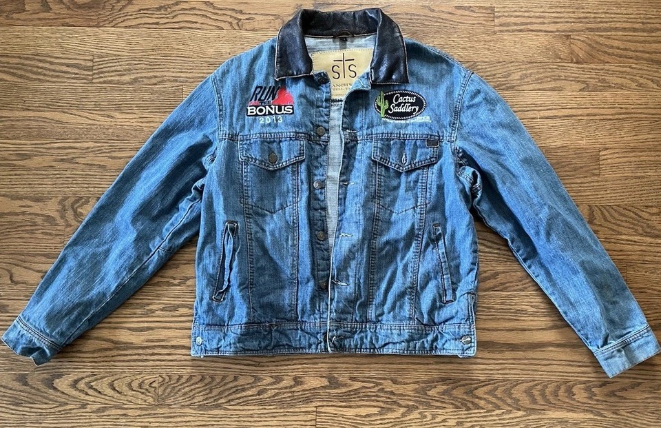 STS Ranchwear Denim Jacket Leather Collar PRCA Rodeo/Cactus Saddlery ...