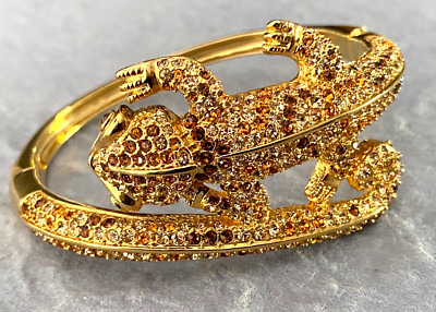 Lizard / Gecko Rhinestone Hinged Bracelet Animal Gold Tone Large Size ...