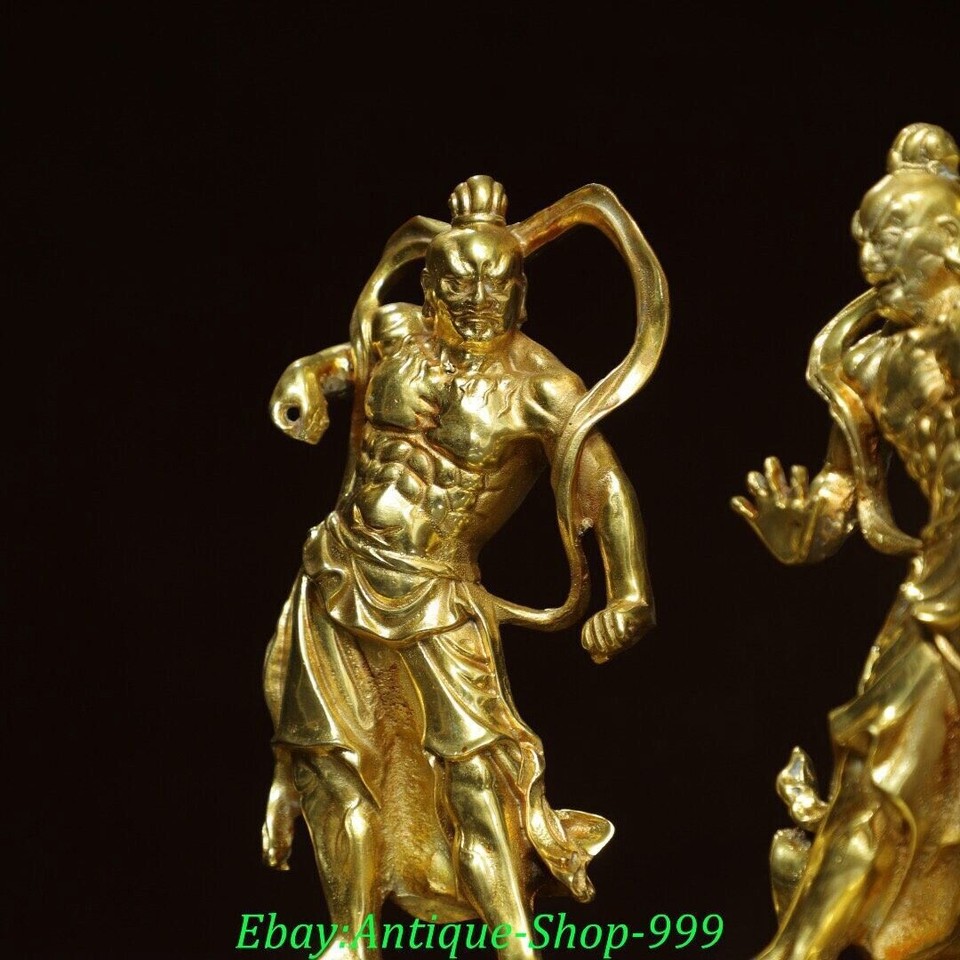 Chinese Bronze Gilt Door deity Heng Ha Two warrior Kings god Buddha ...