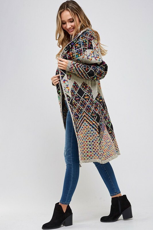 NWT ON BLUE AZTEC LONG CARDIGAN hooded SWEATER WESTERN BOHO SM-XXL 1X ...