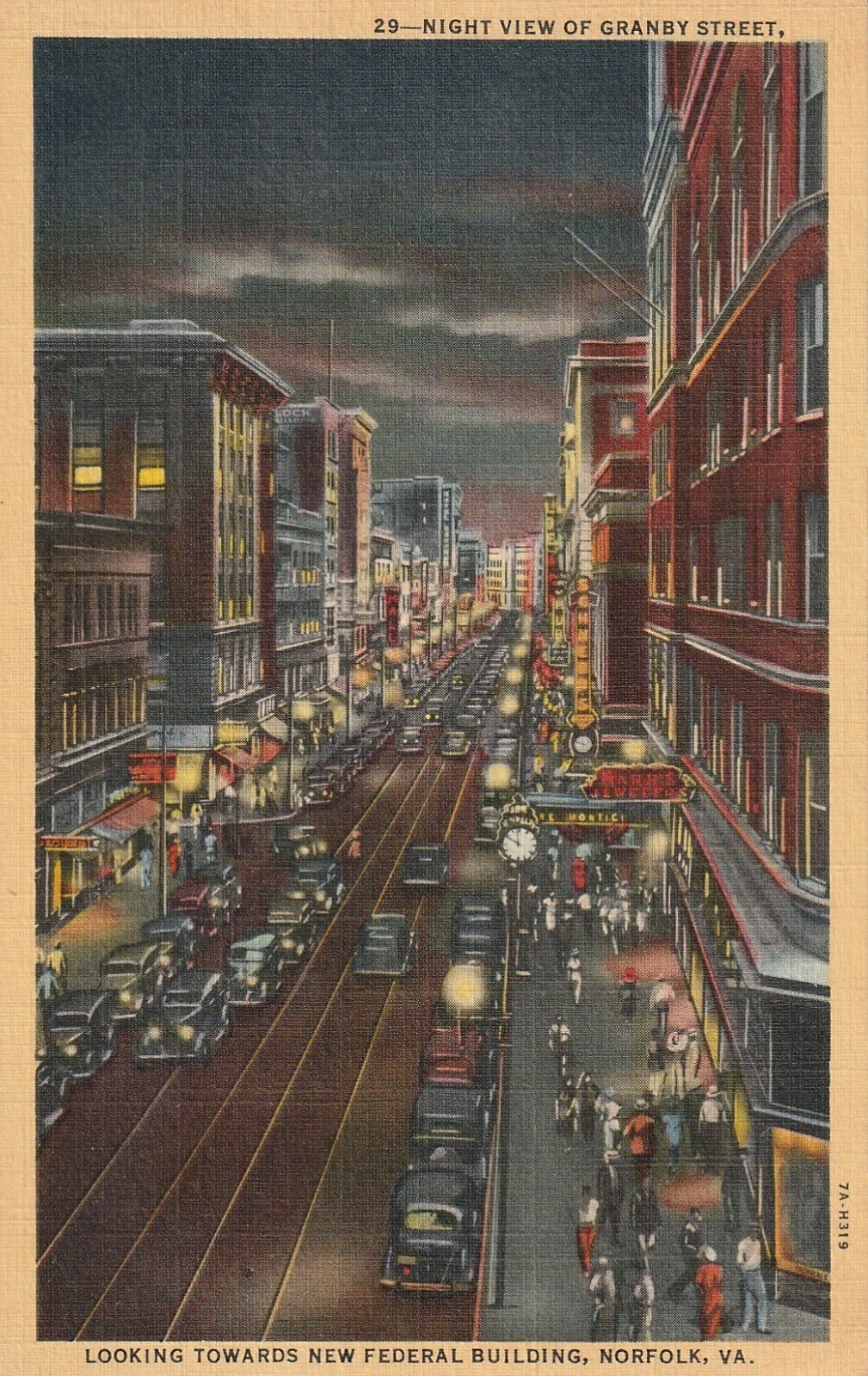 Night View of Granby Street Norfolk VA Harry P Cann Bro Curteich Post ...