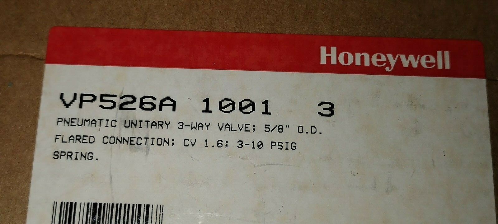 HONEYWELL VP526A1001 5/8" FLARED 3-WAY PNEUMATIC UNITARY VALVE 206296 ...