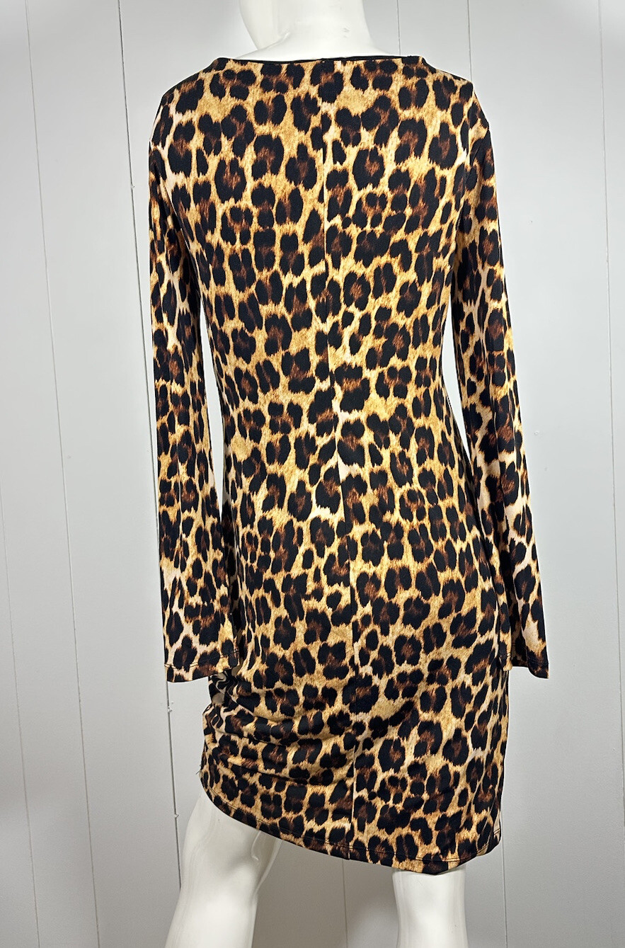 Jennifer Lopez Sheath Dress Womens Sz M Animal Print Long Sleeve V Neck ...
