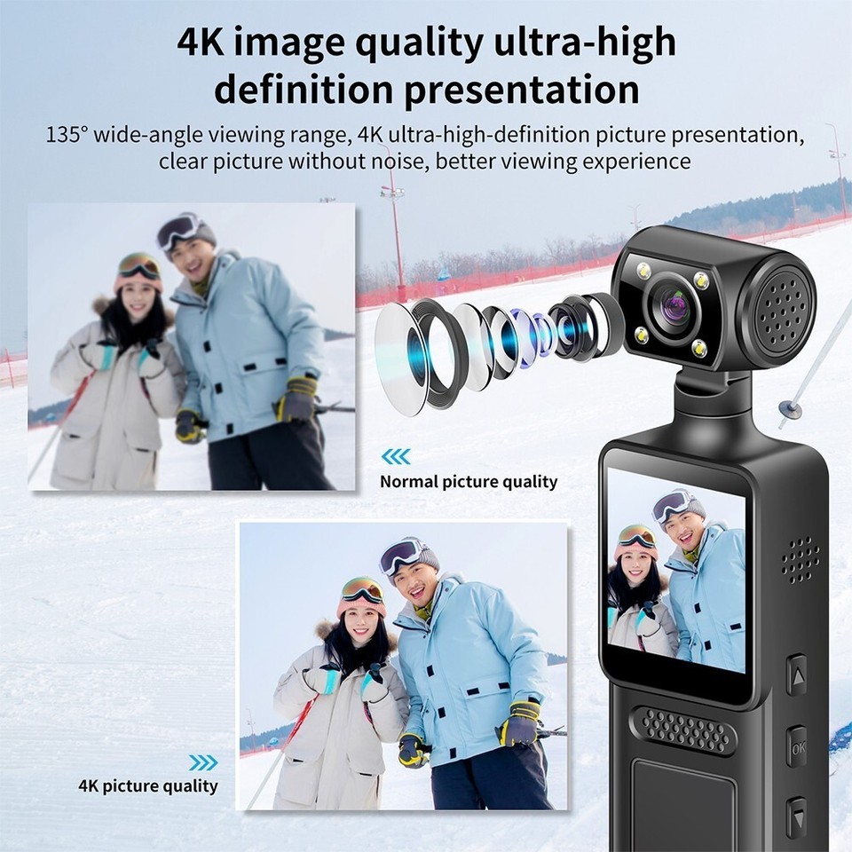4K Ultra HD Pocket Action Camera, Rotatable, Vlog Recording, Mini ...